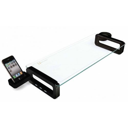 Smart Monitor Stand Tempered Glass 3x Usb Port Hub U Board Bk Mwave