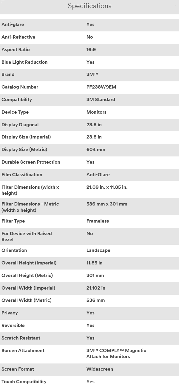 3M PF238W9EM Privacy Filter for 23.8" Full Screen Monitor - PF238W9EM ...