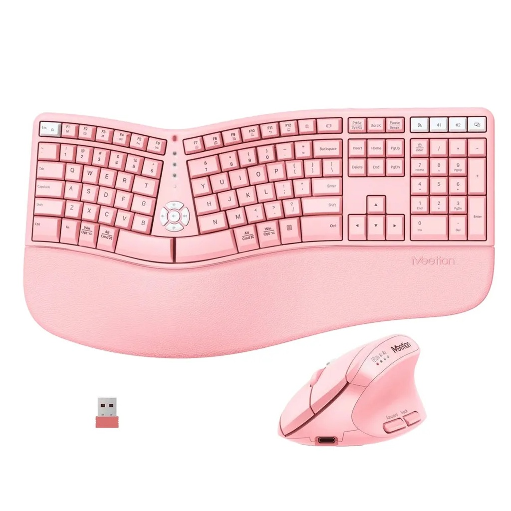 Meetion 2.4GHz Ergo Wireless Keyboard + Mouse Combo - Pink - XC5303 | Mwave