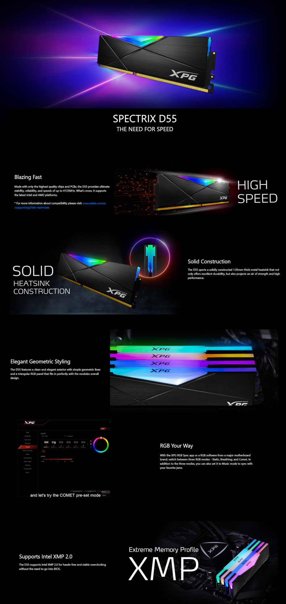 Adata XPG SPECTRIX D55 RGB 16GB (2x 8GB) DDR4 3200MHz Desktop Memory ...