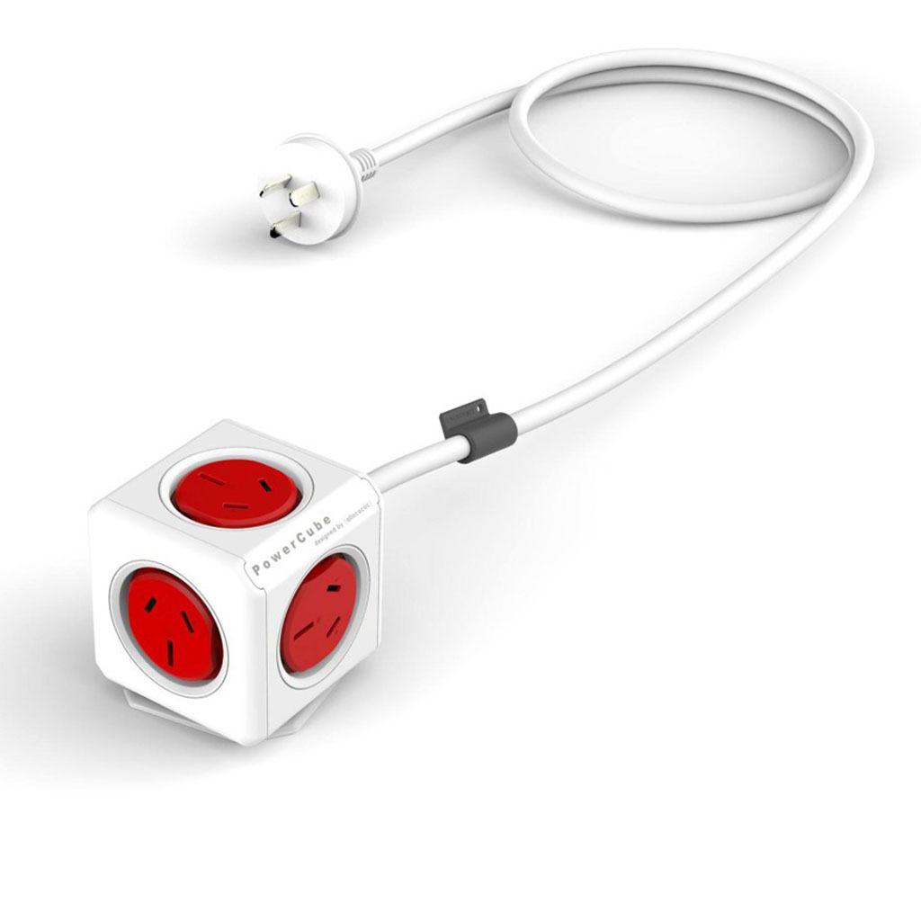 Allocacoc PowerCube Extended 5 Outlets 3m Cable - Boston Red ...