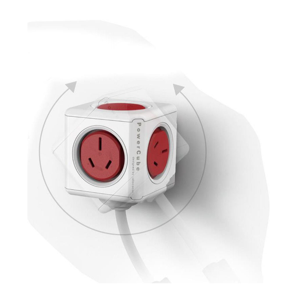 Allocacoc PowerCube Extended 5 Outlets 3m Cable - Boston Red ...