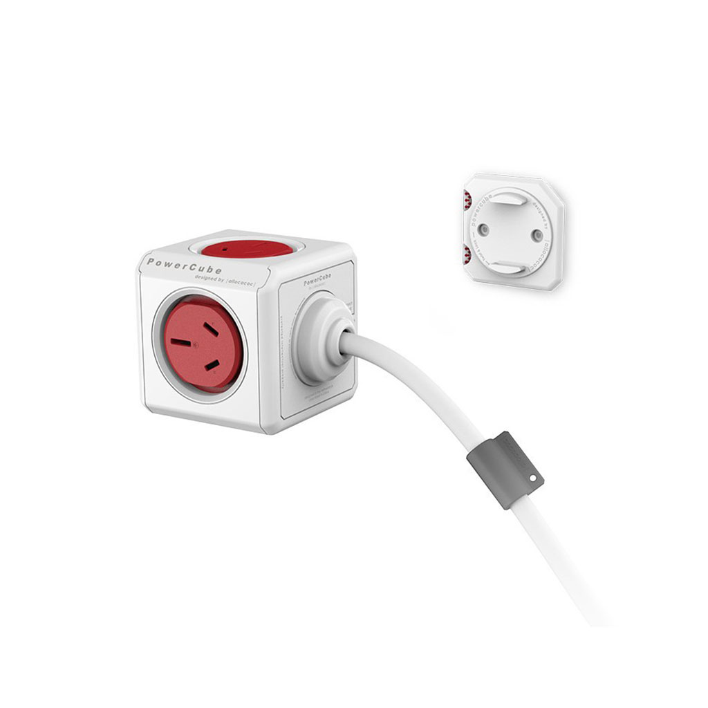 Allocacoc PowerCube Extended 5 Outlets 3m Cable - Boston Red ...
