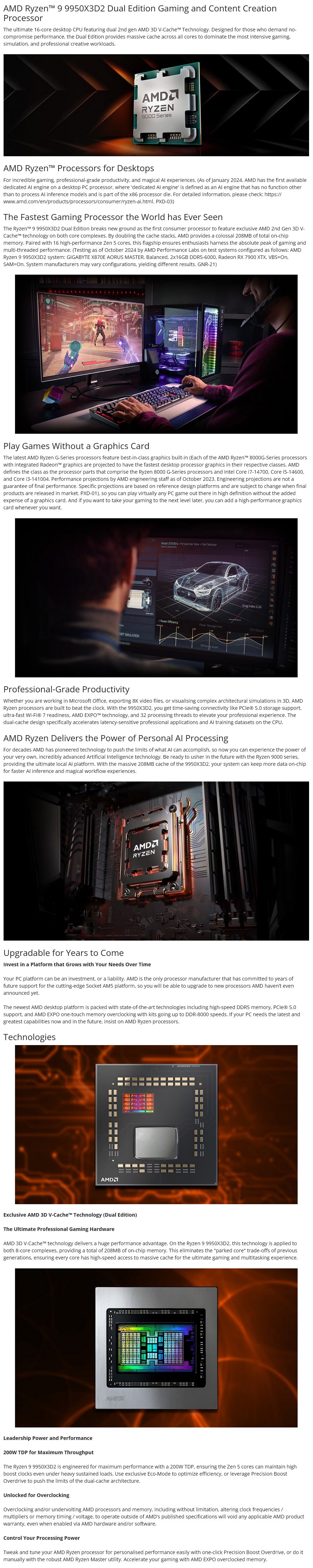 AMD Ryzen 9 9950X3D2 16 Core 32 Threads Up to 5.6GHz AM5 Unlocked CPU ...