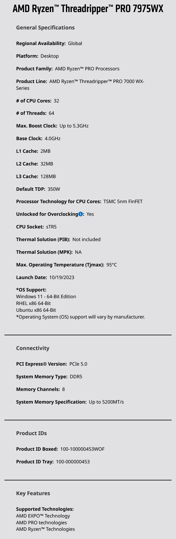 AMD Ryzen Threadripper PRO 7975WX 32-Core sTR5 Unlocked CPU Processor ...