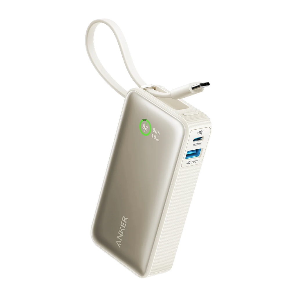 Anker Nano 10K 30W Power Bank w/ Built-In USB-C Cable - White ...