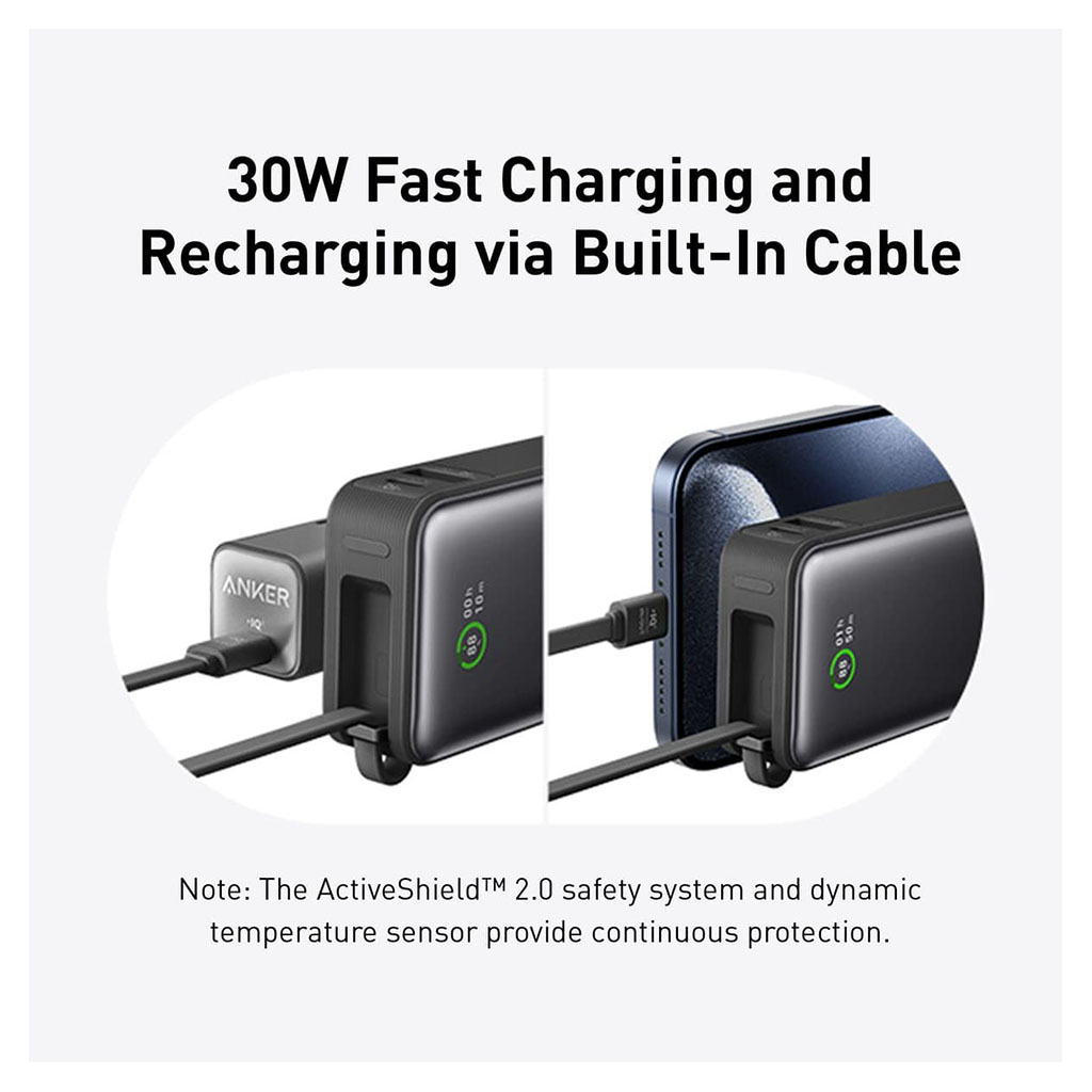 Anker Nano 10000mAh 30W Power Bank with Built-In USB-C Cable - Black ...