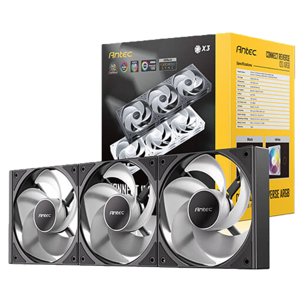 Antec Connect 120mm Reverse ARGB PWM Black Case Fan - 3 Pack - C120R ...
