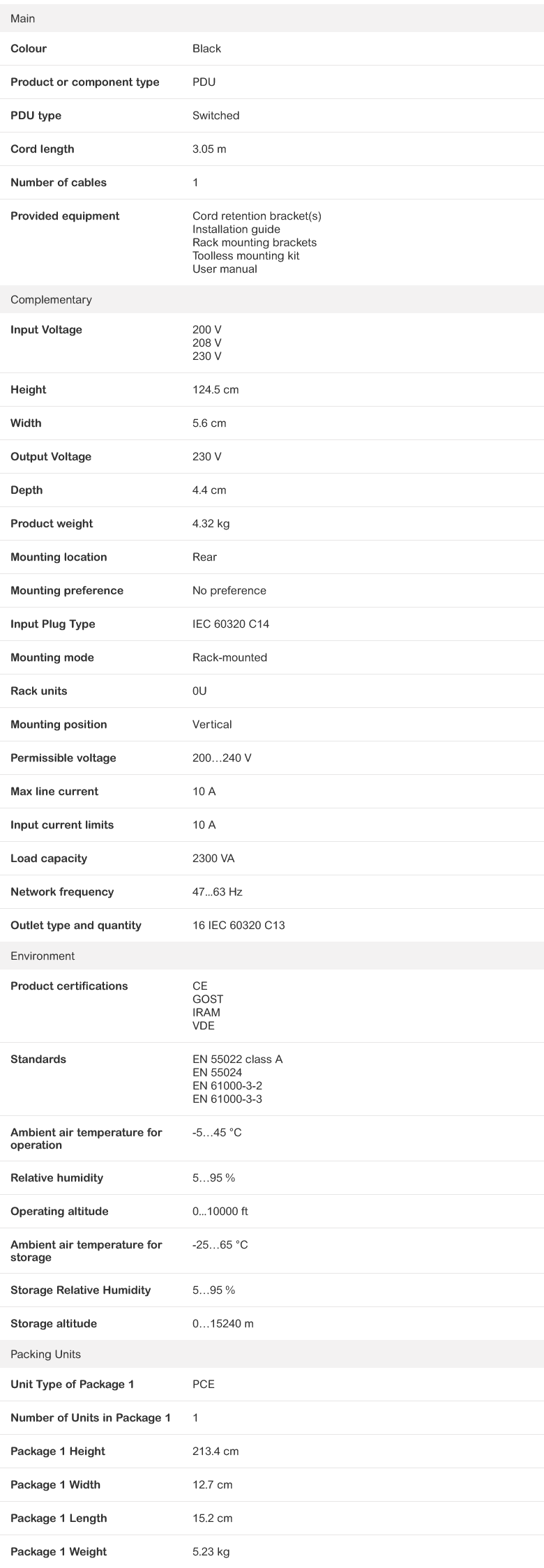 APC AP7950B Zero U, 10A, 230V, 16x C13, Switched Rack PDU - AP7950B | Mwave
