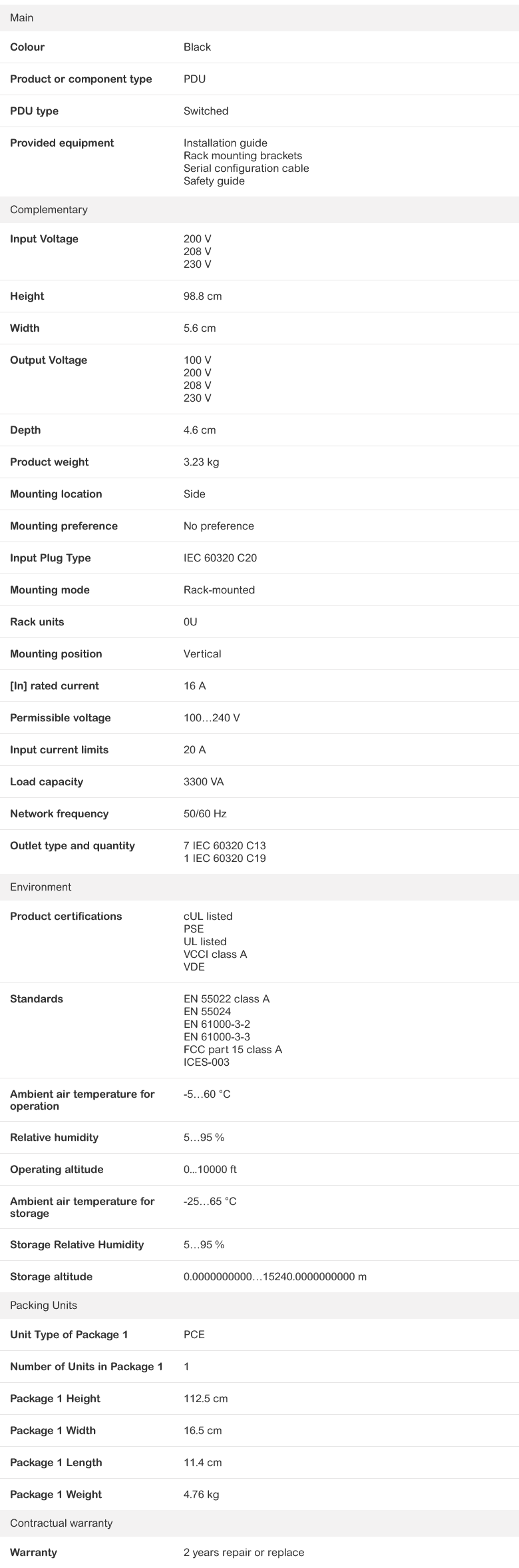 APC AP8958 ZeroU 20A/208V, 16A/230V, (7) C13 & (1) C19 2G Switched Rack ...