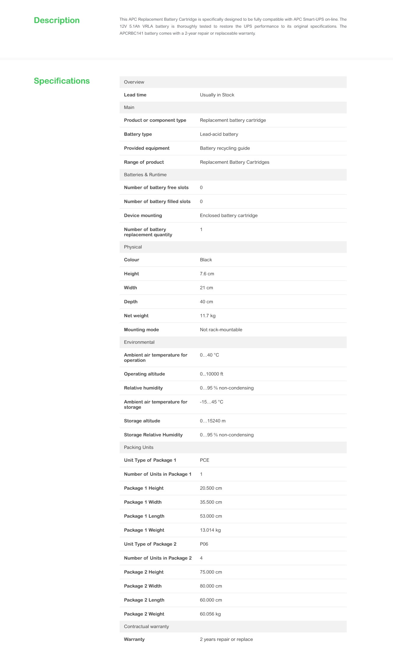 APC APCRBC141 Replacement Battery Cartridge 141 for APC Smart-UPS On ...