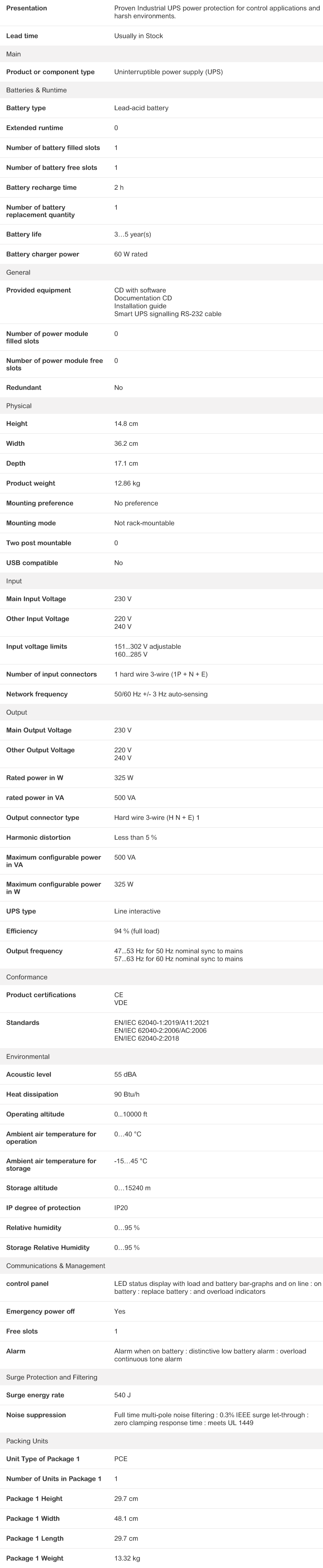 APC SUA500PDRI-S DIN Rail Panel Mount UPS with Standard Battery 500VA ...