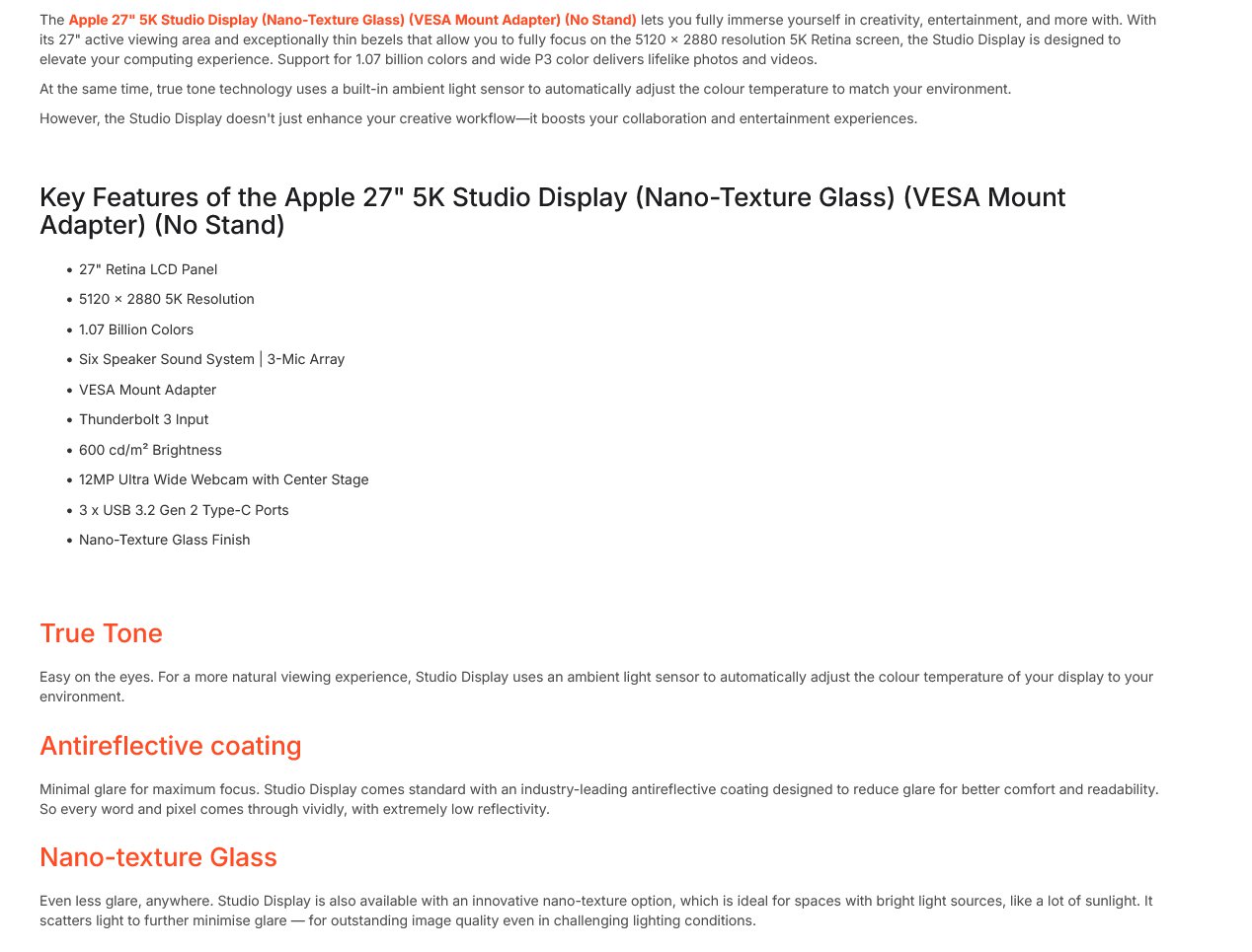Apple 27" 5K Studio Display - Nano-Texture Glass w/ VESA Mount Adapter ...
