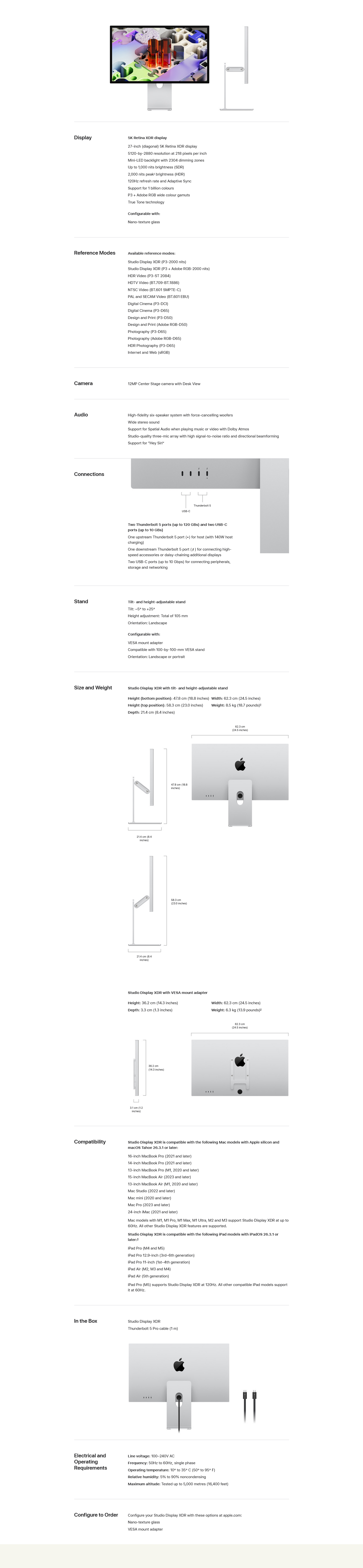 Apple Studio Display XDR 27" 5K Retina XDR display w/ VESA Mount ...