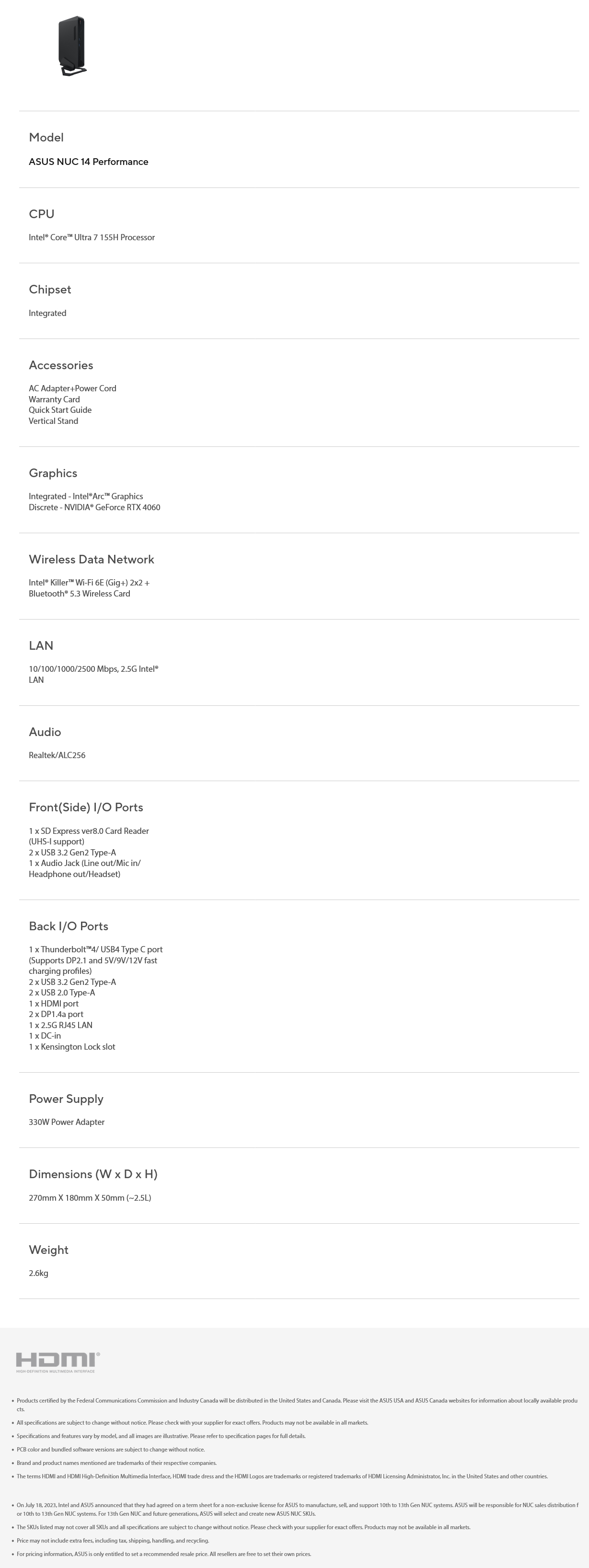 ASUS NUC Performance Mini PC - Intel Core Ultra 7 32GB 2TB RTX 4060 W11 ...