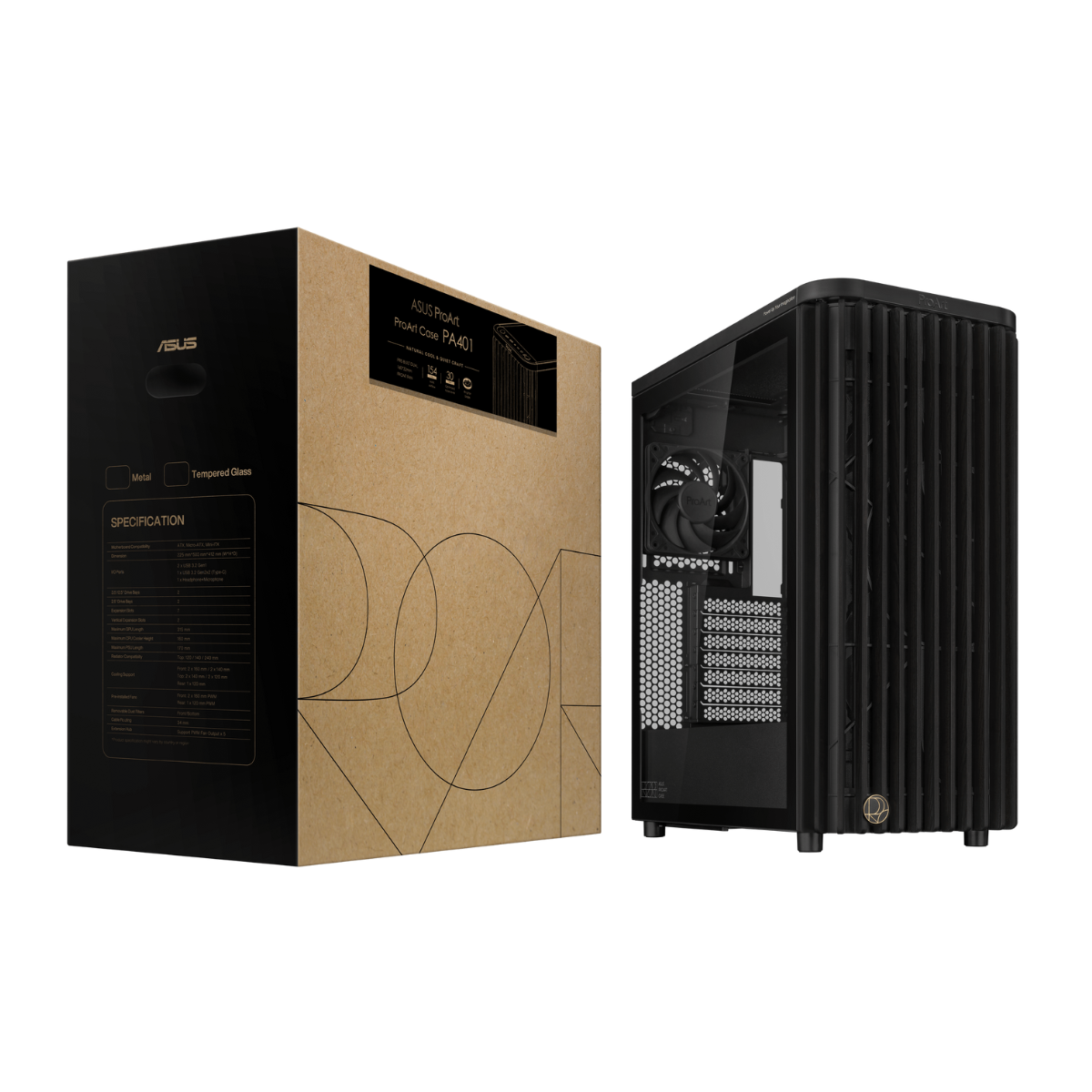 ASUS ProArt PA401 Wood Edition Tempered Glass PWM ATX PC Case - Black ...