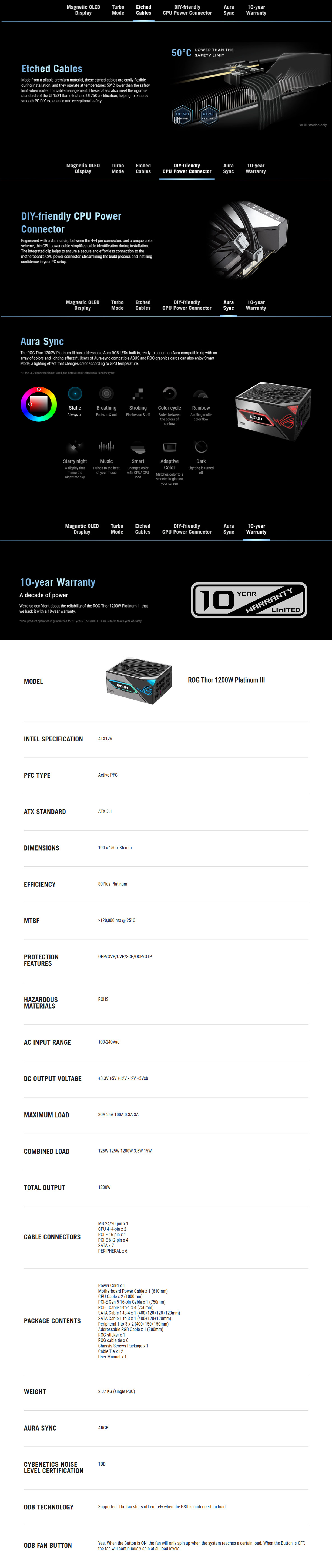 ASUS ROG THOR 1200W Platinum III 80+ Platinum ATX 3.1 PCIe 5.0 Fully ...