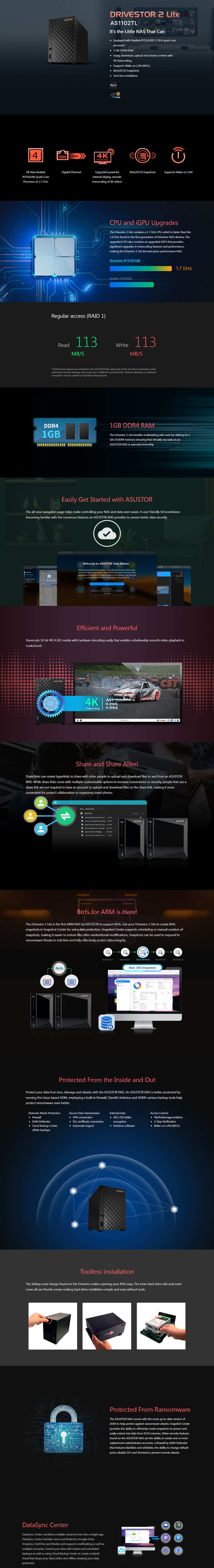 Asustor Drivestor 2 Lite AS1102TL 2-Bay Diskless NAS Realtek RTD1619B Quad-Core CPU 1GB RAM ...