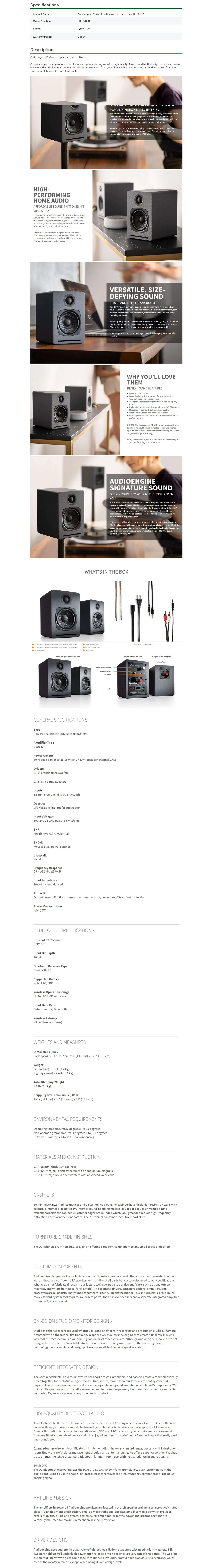 Audioengine A1 Wireless Desktop Speakers - Black - 90032920 | Mwave