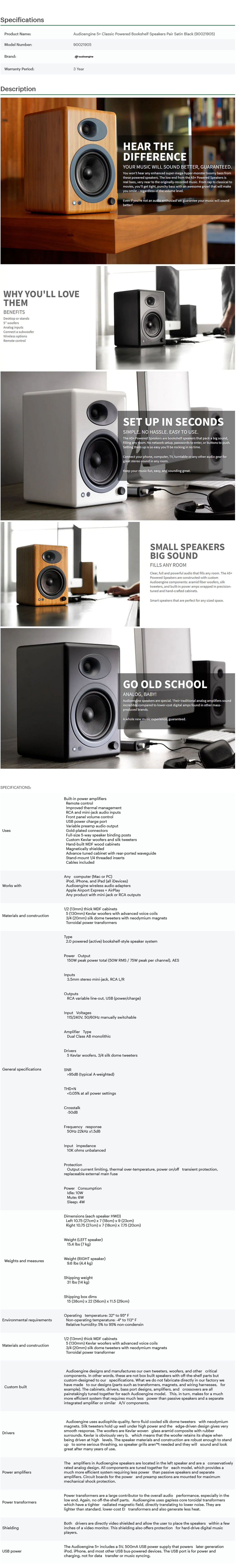 Audioengine A5+ Powered Bookshelf Speakers - Satin Black - 90021905 | Mwave
