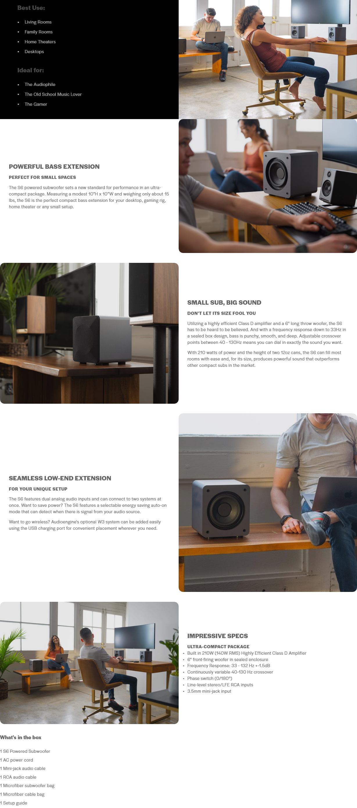Audioengine S6 Powered Subwoofer - White - S6 White | Mwave