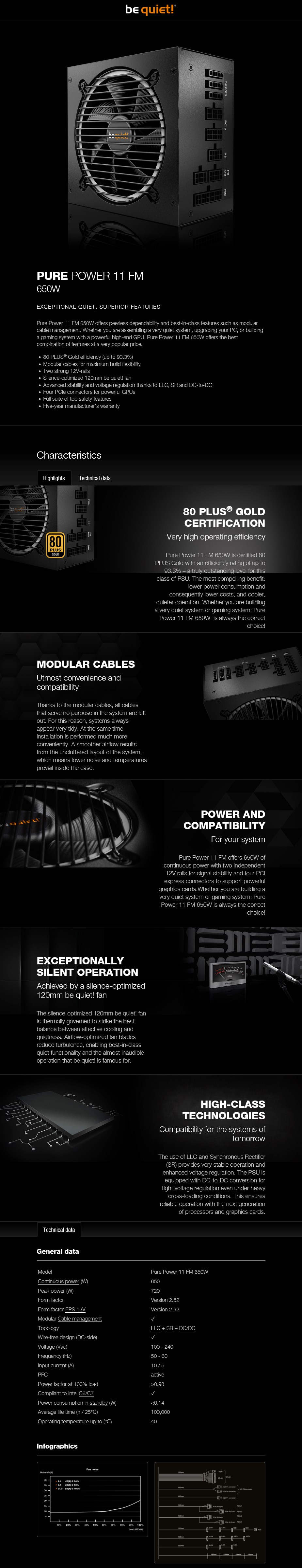 Open Box - be quiet! Pure Power 11 FM 650W 80+ Gold Fully Modular Power ...