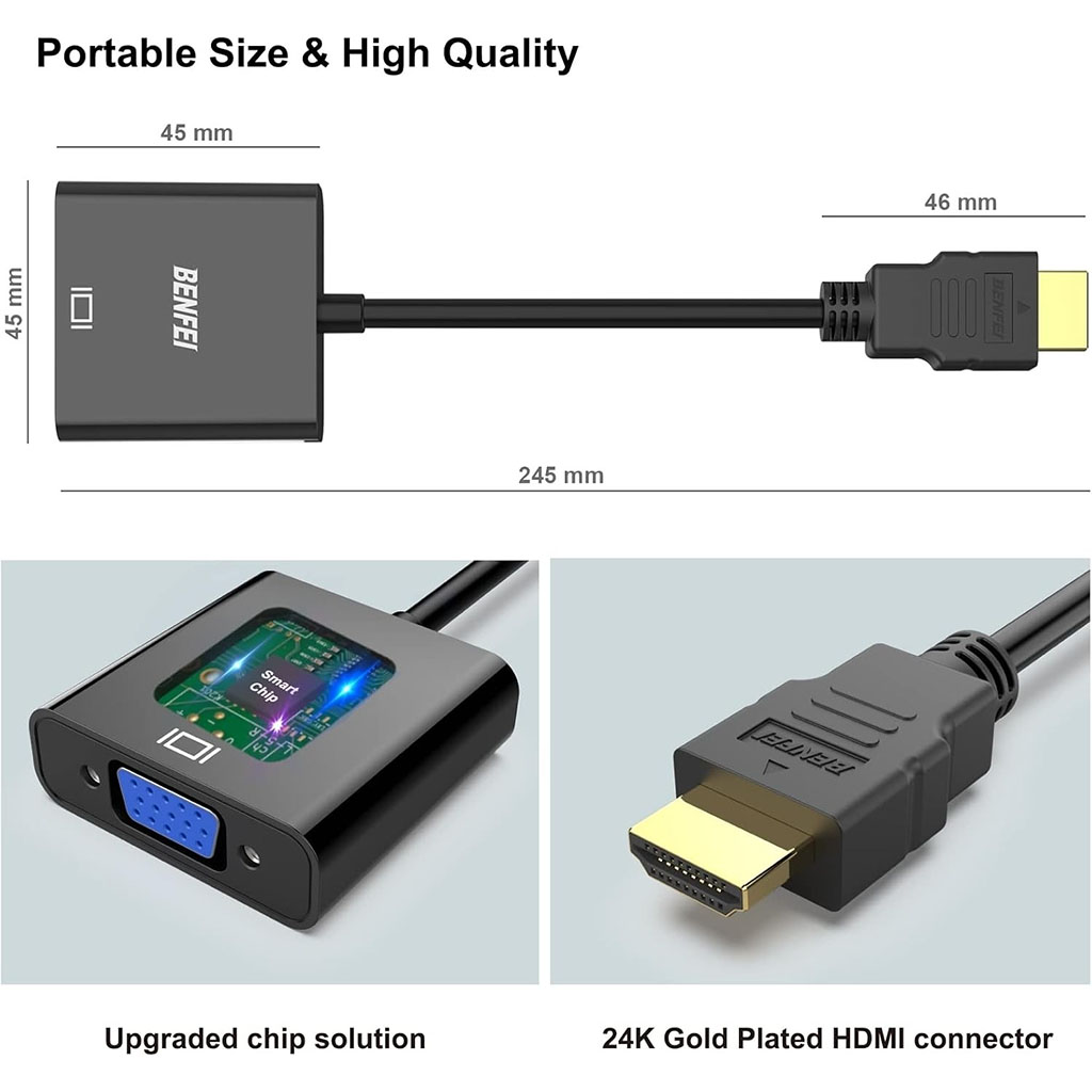 BENFEI 245mm HDMI to VGA Adapter Male-Female Adapter Cable ...