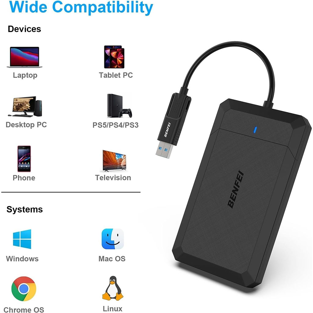 BENFEI 2.5" SATA to USB Tool Free External Hard Drive Enclosure ...