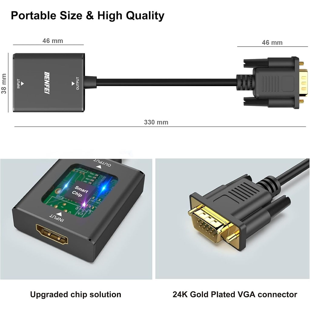 BENFEI Uni-Directional HDMI to VGA Monitor Adapter (F/M) w/ 3.5mm Audio ...