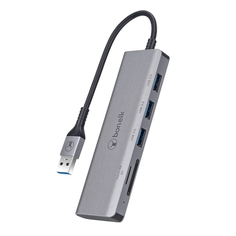 Bonelk USB-A to 3 Port USB 3.0 + SD/Micro SD Reader - Space Grey - ELK ...