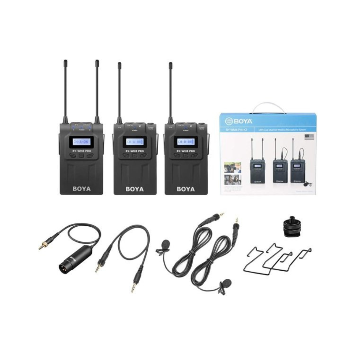 Boya BY-WM8 PRO-K2 UHF Dual Channel Wireless Lavalier Lapel Microphone ...