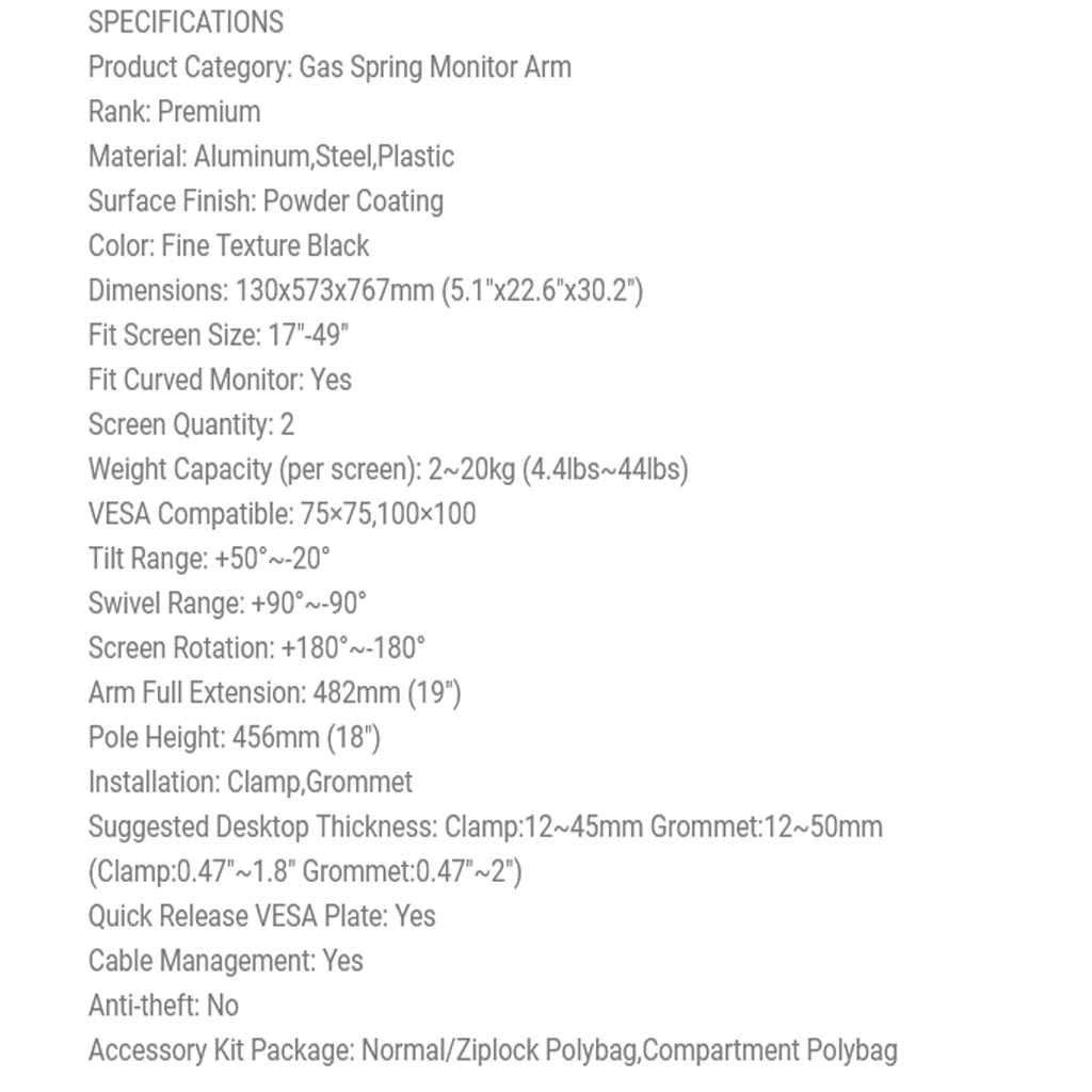 Brateck Noteworthy Pole-Mounted Heavy-Duty Gas Spring Dual Monitor Arm ...