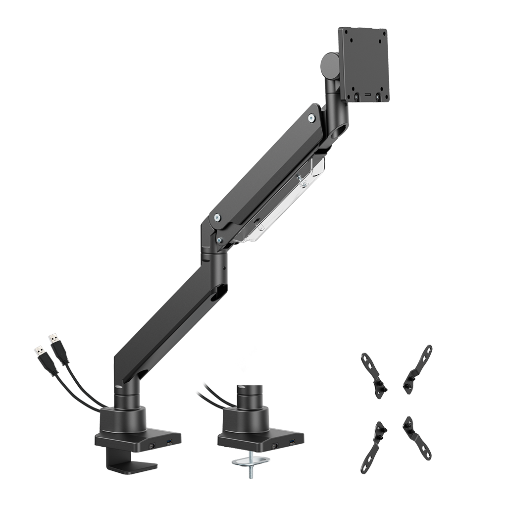 Brateck Super Heavy-Duty Gas Spring Monitor Arm Mount with USB Ports ...