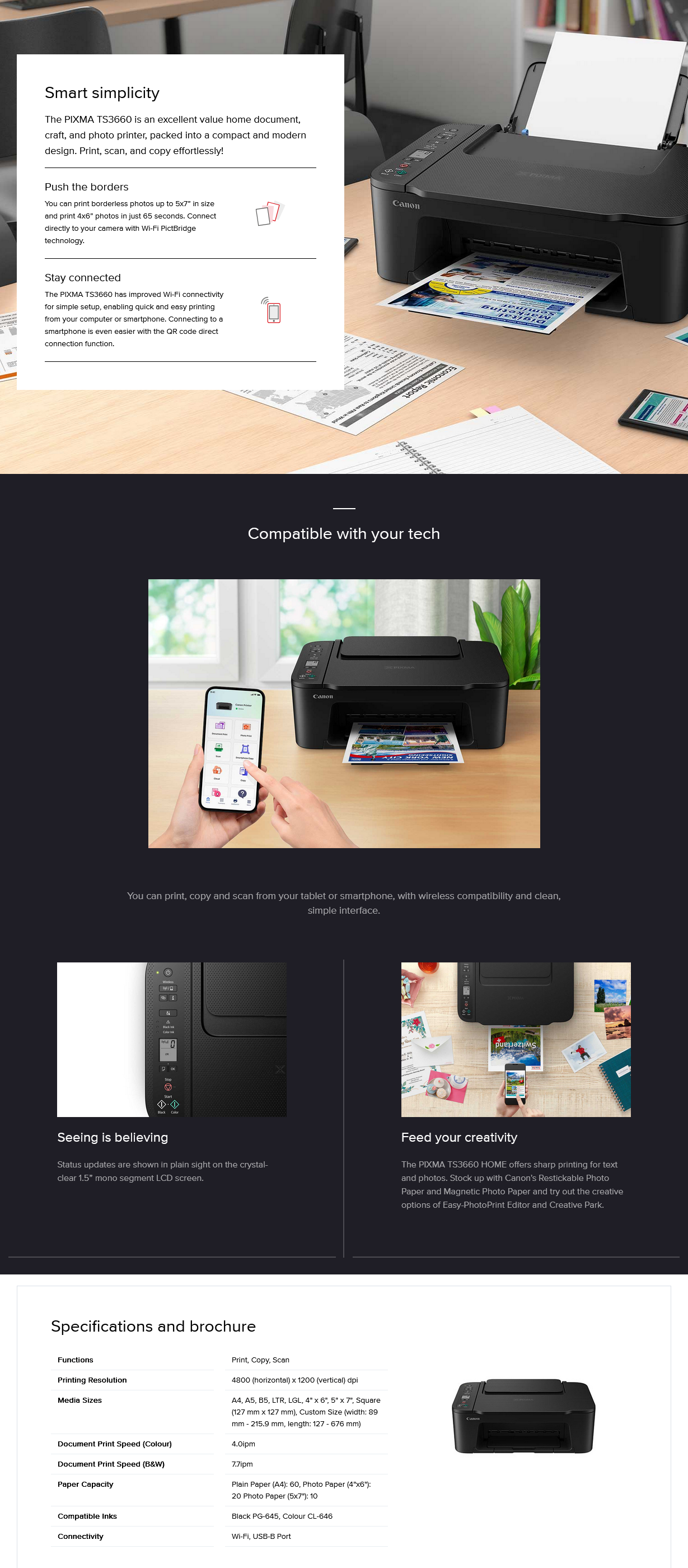 Canon PIXMA HOME TS3660 A4 Colour Wireless Multifunction Inkjet Printer ...