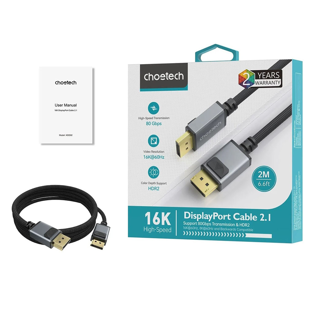 Choetech XDD02 2m 16K 60Hz DisplayPort to DisplayPort Cable ...