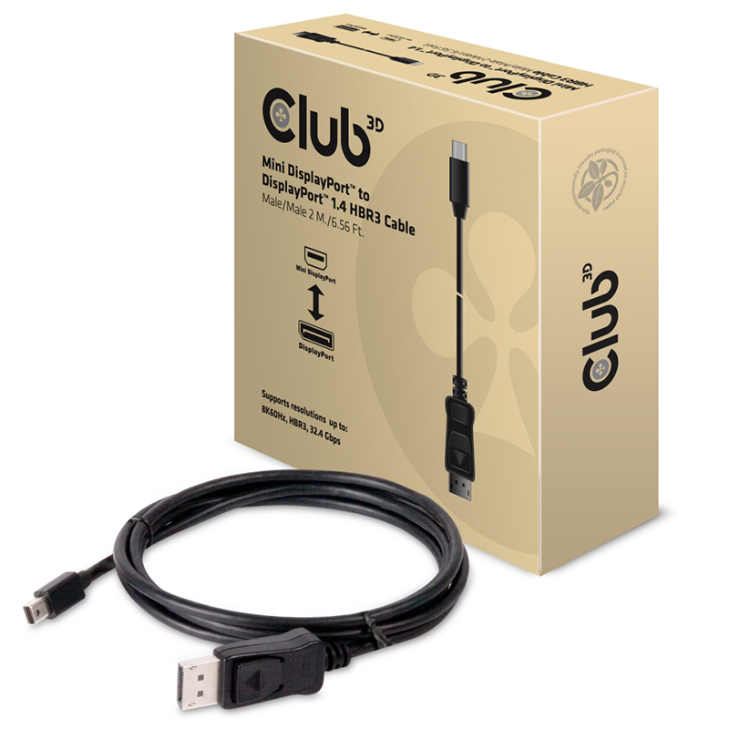 Club 3D 2m Mini DisplayPort to DisplayPort 1.4 HBR3 Cable - CAC-1115 ...