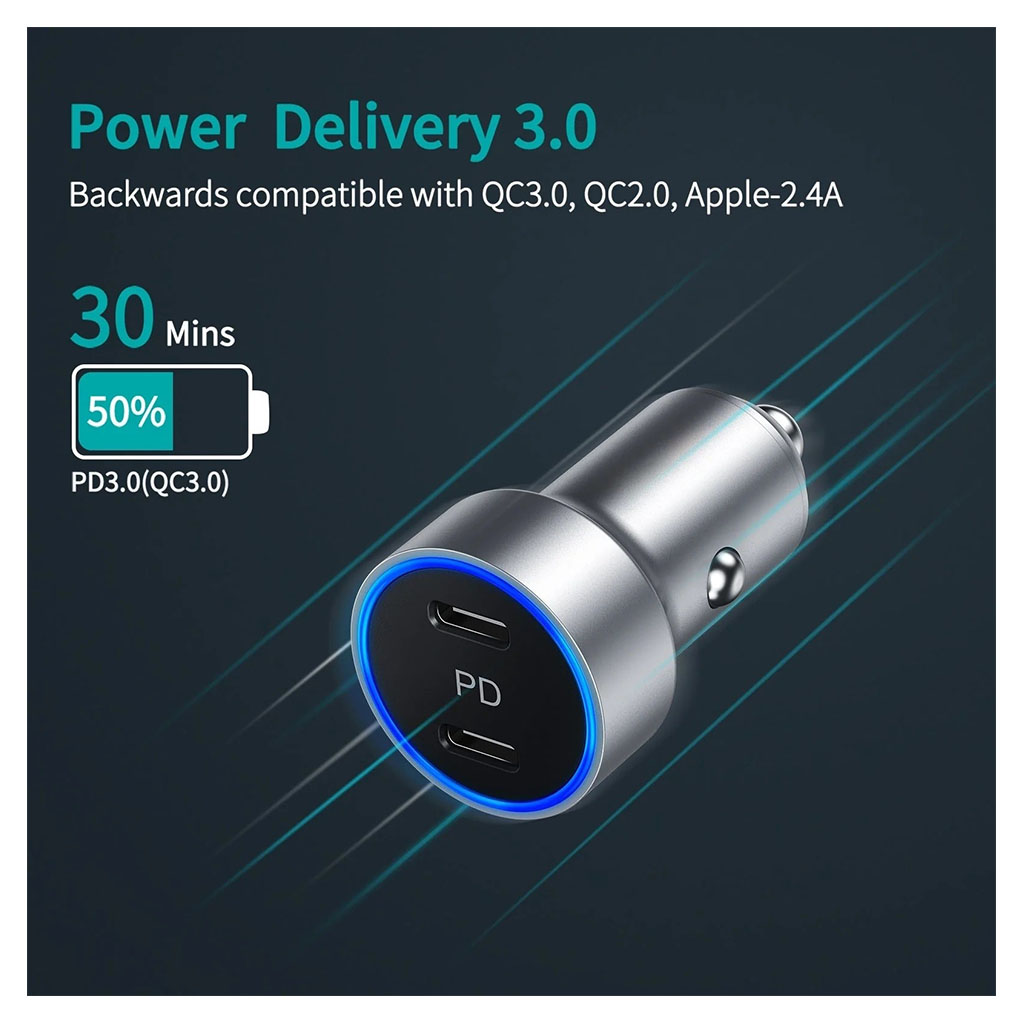 Choetech C0054-SL Dual Port PD 40W USB-C Car Charger Adapter - Silver ...