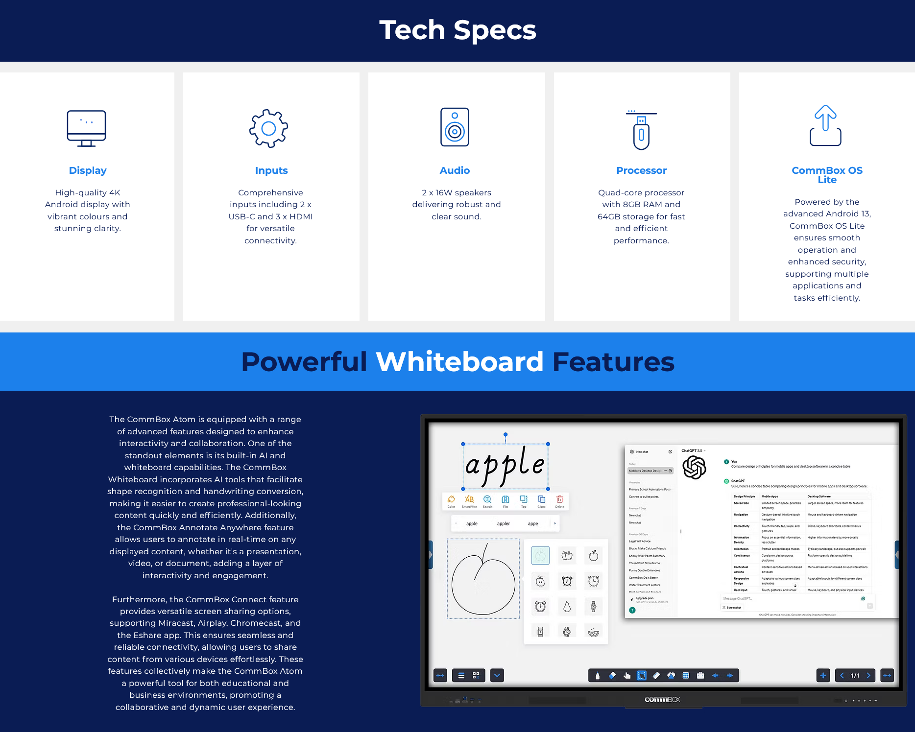 CommBox Atom 75" 4K UHD Interactive Touch Display - CBIA75 | Mwave