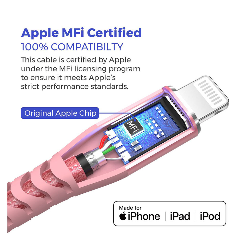 Comsol 3m USB-A to Lightning Cable Reinforced with Aramid Fibre - Pink ...