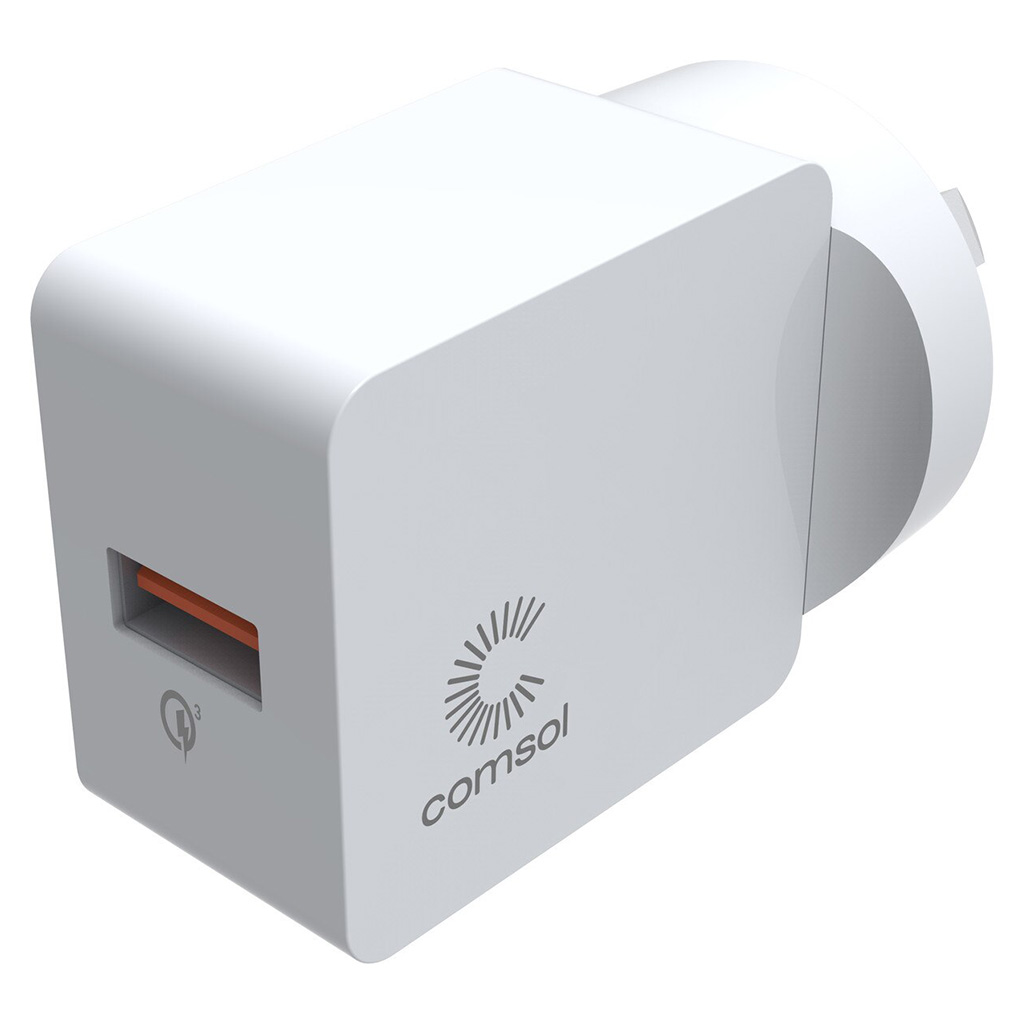 Comsol Single Port USB Wall Charger with QC 3.0 (18W) - White - WCSQ3WH ...