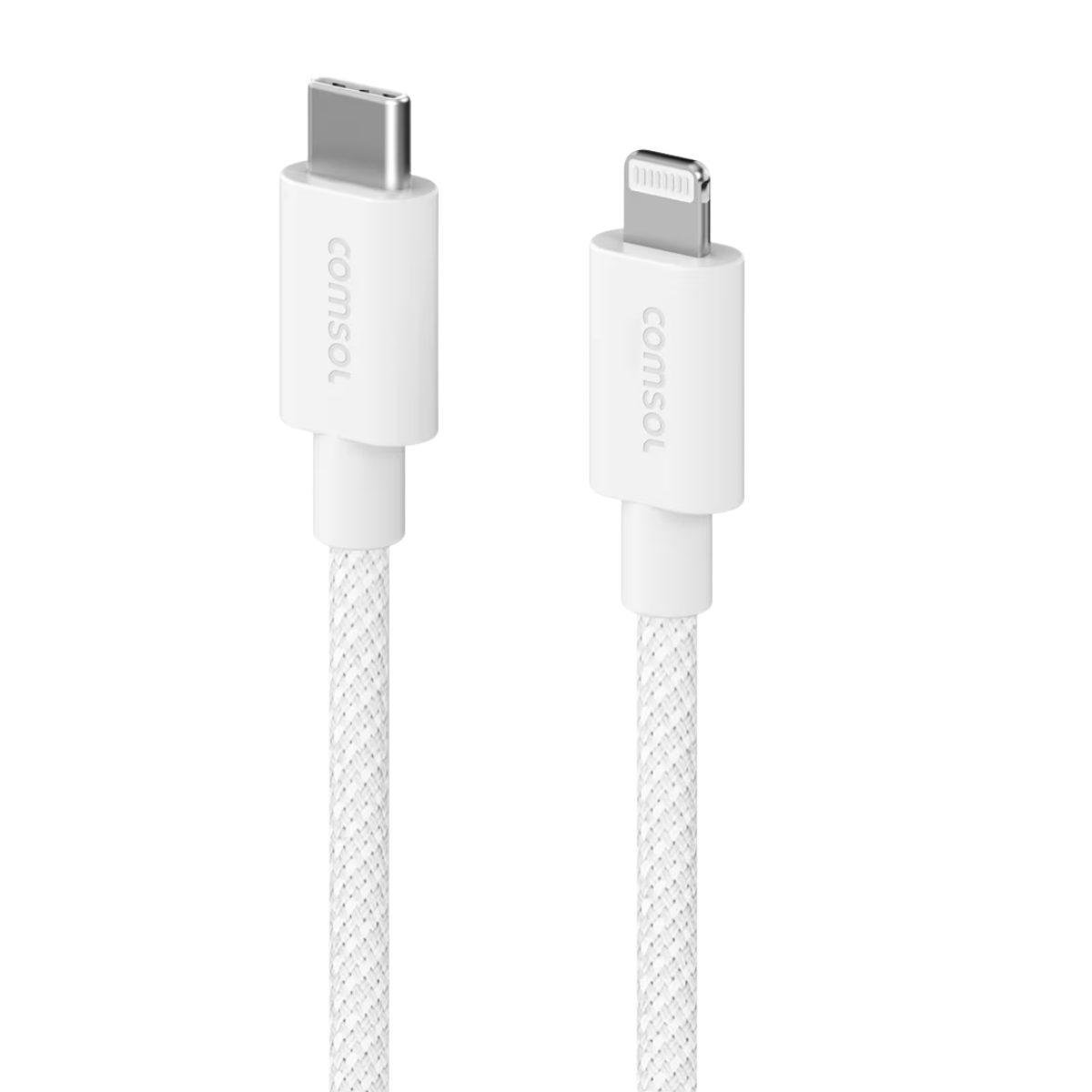 Comsol USB-C to Lightning Silicone + Fabric Cable - White - 1.2m ...
