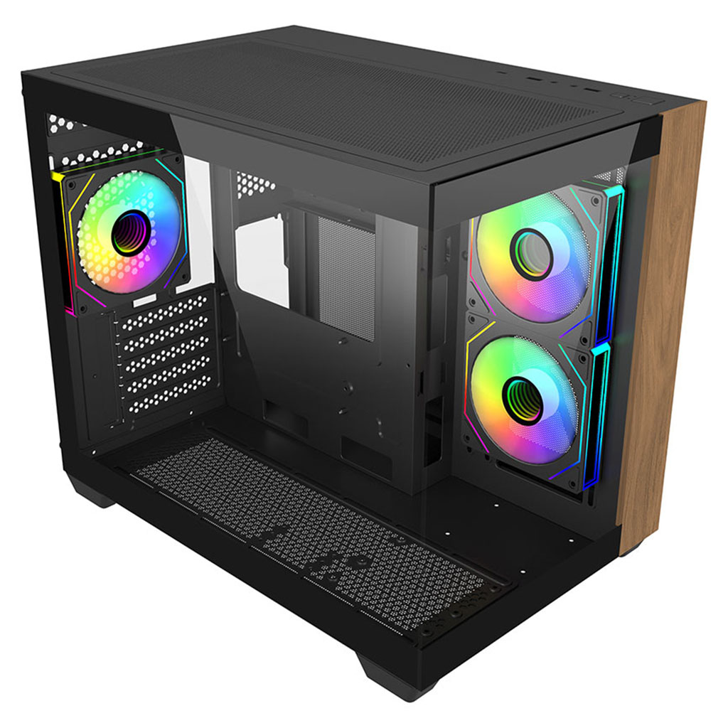 Cooler Master Elite 481 Tempered Glass & Wood Mini-Tower Micro-ATX Case ...
