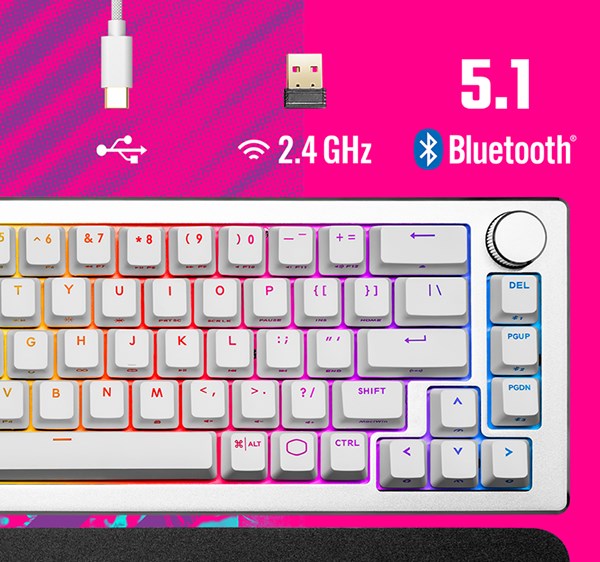Cooler Master Wireless MasterKeys RGB White Gaming Keyboard CK-721 ...