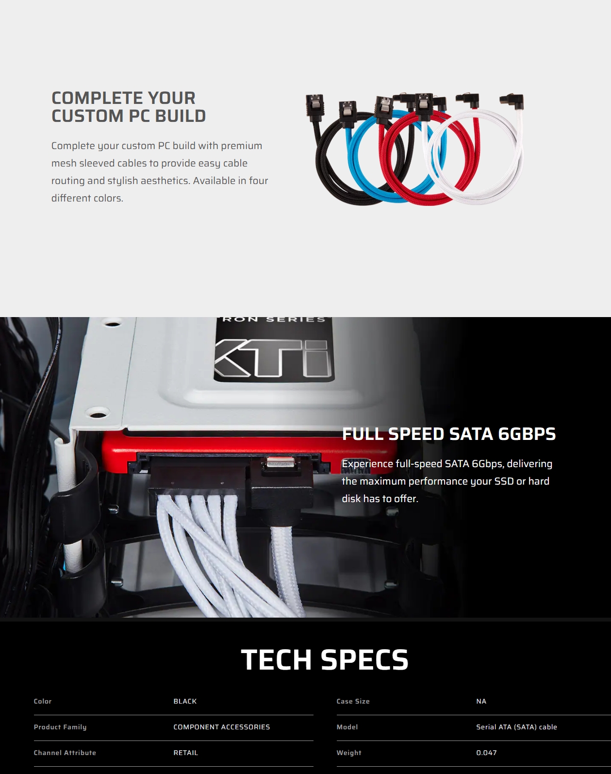 Corsair 60cm Premium Sleeved SATA 90 Degree Connector Cable Set - Red ...