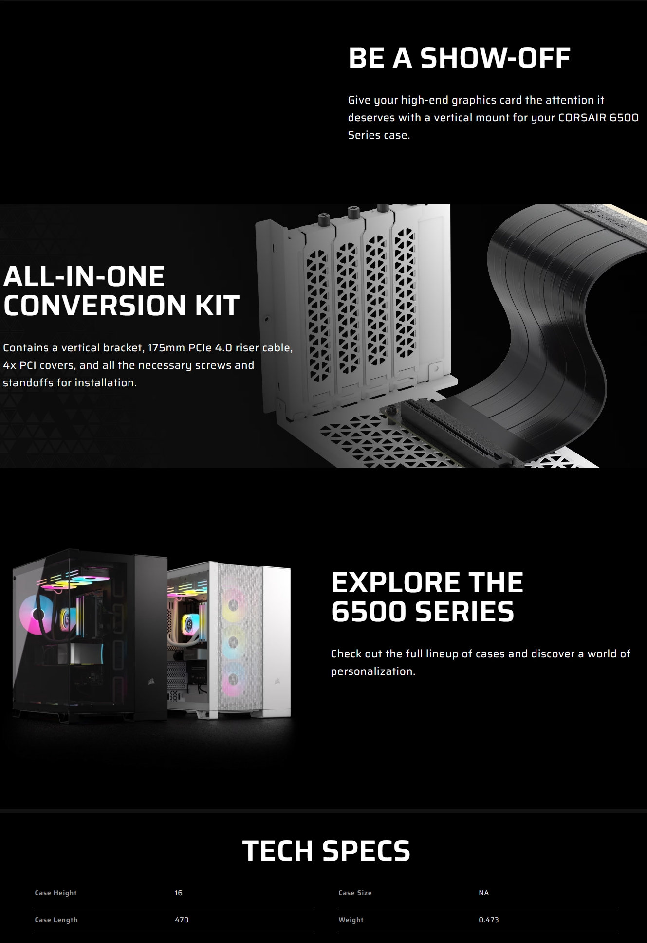 Corsair 6500 Series PCIe 4.0 Vertical GPU Mount Kit - White - CC ...