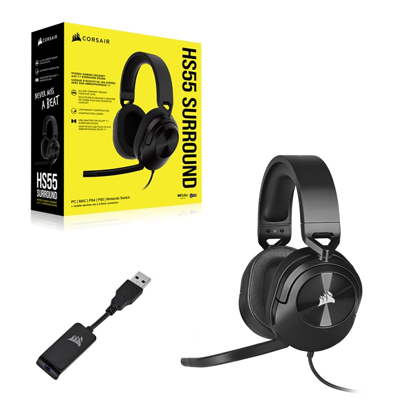 Corsair HS55 Virtual 7.1 Surround Wired Gaming Headset - Carbon - CA-9011265-AP | Mwave