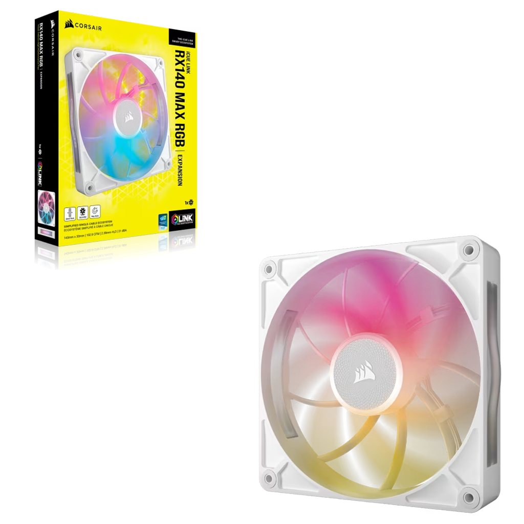 Corsair iCUE LINK RX140 MAX RGB 140mm PWM Thick Case Fan - White - CO ...
