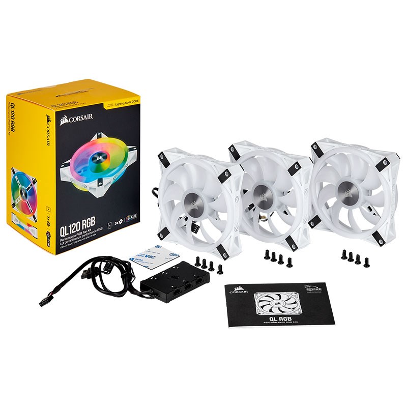 Corsair iCUE QL120 RGB White 120mm PWM Fan - Three Pack with Lighting ...