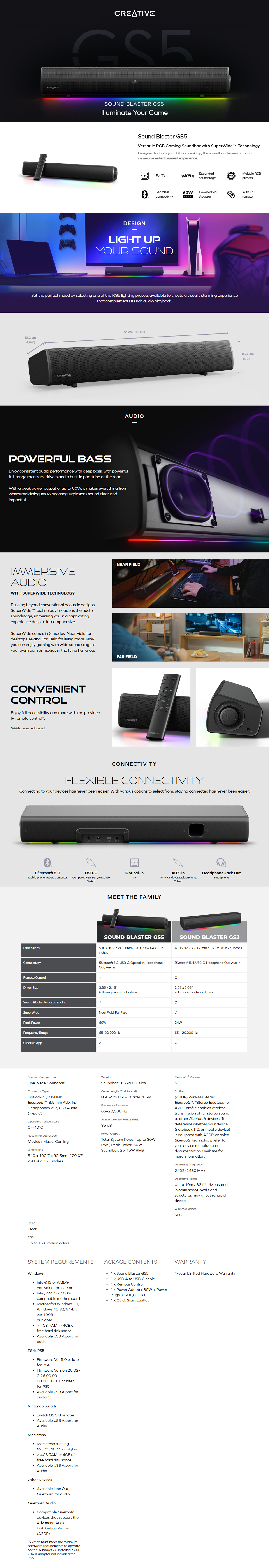 Creative Sound Blaster GS5 Versatile RGB Gaming Soundbar ...