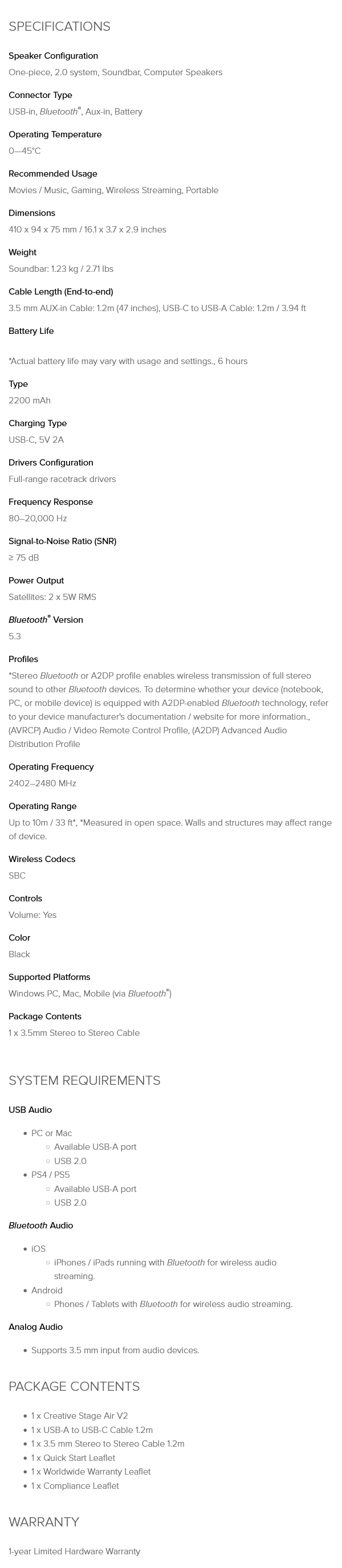 Creative Stage Air V2 Under Monitor Soundbar - Black - 51MF8395AA000 ...